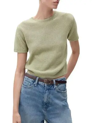 Mango Madeano Short Sleeve Sweater - Aqua Green