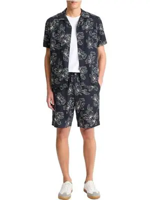 Vince Floral Linen-blend Beach Short - Blue
