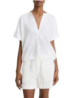 Vince Linen Drawcord-hem Blouse - White