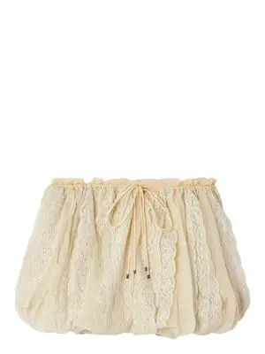Chloé Gathered Silk-crepon And Cotton-blend Lace Shorts - Off-white