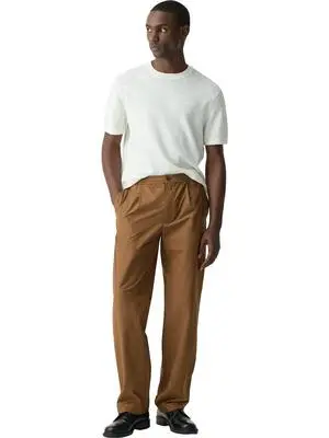 Theory Pleated Drawstring Pant In Cotton Blend - Deep Tobacco