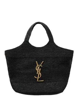 Saint Laurent Icare Maxi Raffia Tote - Black
