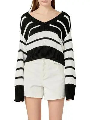 English Factory V-neck Striped Sweater - Black And White