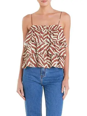 English Factory Zebra Print Sleeveless Top - Brown Multi