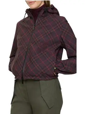 Burberry Cropped Reversible Check Hooded Jacket Wine Red