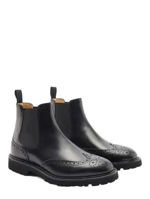 SCAROSSO Chelsea Boots With Full Brogue And Lug Sole - Black Calf