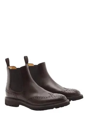 SCAROSSO Chelsea Boots With Full Brogue And Lug Sole - Brown Calf