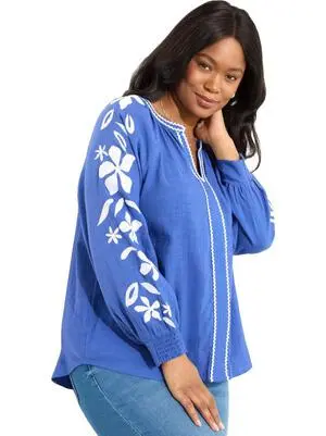 LIVE UNLIMITED Embroidered Relaxed Blouse - Blue