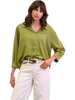 CELTIC & CO. Linen Blend Relaxed Blouse Fennel
