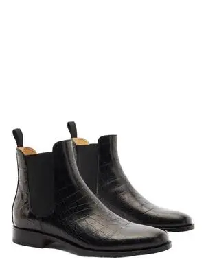 SCAROSSO Giancarlo Chelsea Boots - Black - Croco-printed Calf
