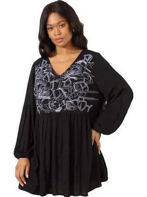 LIVE UNLIMITED Embroidered Crinkle Tunic - Black