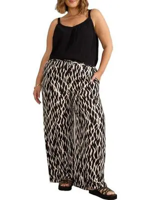LIVE UNLIMITED Drawstring Waist Wide Leg Pants - Cream/black
