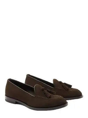 SCAROSSO Sienna Tassel Loafers - Brown - Suede