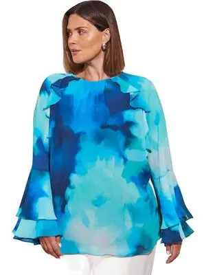 LIVE UNLIMITED Printed Frill Blouse - Blue