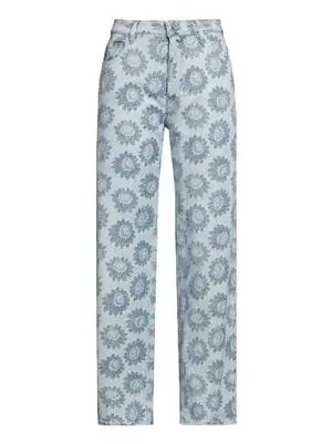 Guess Floral-print Wide-leg Jeans - Blue