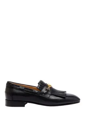 Valentino Garavani Vlogo Fringed Leather Loafers - Black