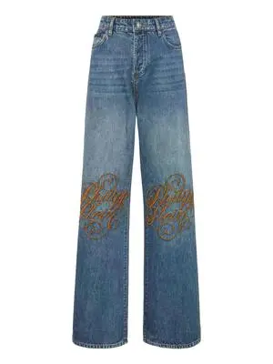 Philipp Plein Logo-embroidered Wide-leg Jeans - Blue