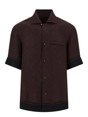 FERRAGAMO Monogram Short Sleeve Shirt - Brown