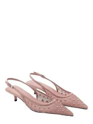 Mango Slingback Pointed Toe Kitten Heel Pumps - Blush