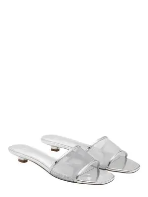 Mango Kitten Heel Slide Sandal - Silver