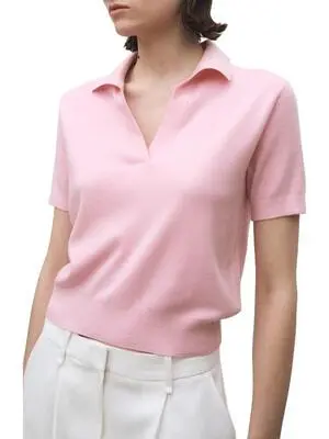 Mango MANGO Short Sleeve Cotton & Wool Polo Sweater Pink