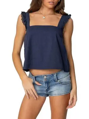 EDIKTED Viviana Ruffle Strap Cotton Tank - Blue