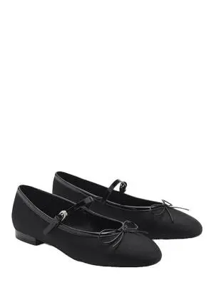 Mango MANGO Buckle Strap Corduroy Ballerina Flat Black