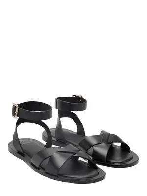 Mango Ankle Strap Leather Sandal - Black