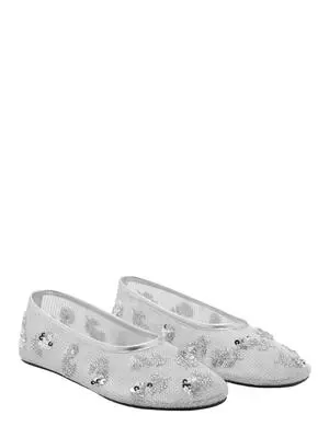 Mango Floral Embellished Mesh Ballet Flat - Silver