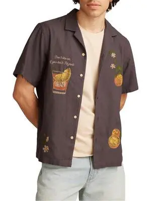Lucky Brand Vice Embroidered Cotton Camp Shirt - Phantom Multi