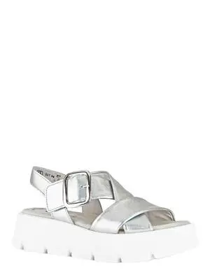 Gabor Crossover Slingback Wedge Sandal - Silver