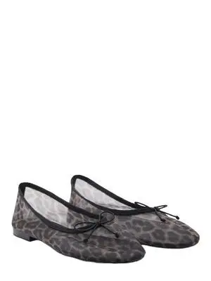 Mango Animal Print Mesh Ballerina Flat Black