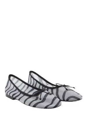 Mango Animal Print Mesh Ballerina Flat - White