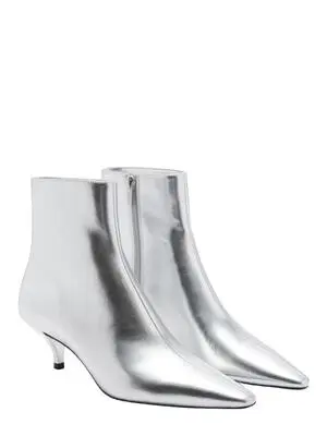 Mango Metallic Kitten Heel Booties - Silver