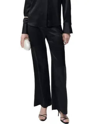 Mango Satin Straight Leg Trousers Black