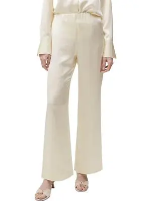 Mango Satin Straight Leg Trousers Ecru