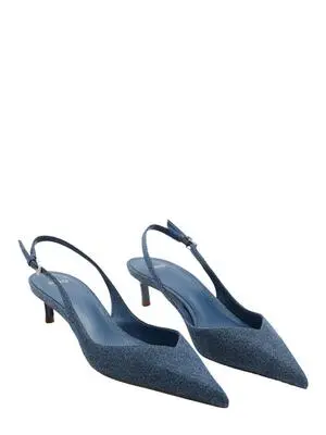 Mango Pointed-toe Kitten Heel Slingback Pumps - Blue