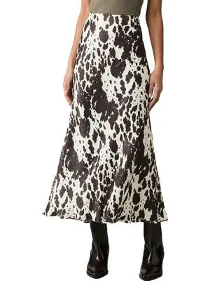 NEXT Cow Print Satin Midi Skirt - Brown
