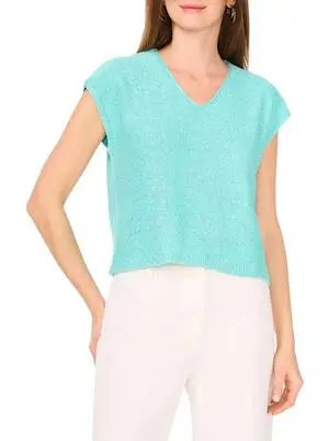 Vince Camuto Sequin Accent Short Sleeve Sweater Pale Teal Shine