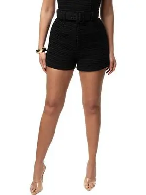 JLUXLABEL JLUXLABEL Kelsie Belted Textured Shorts Black