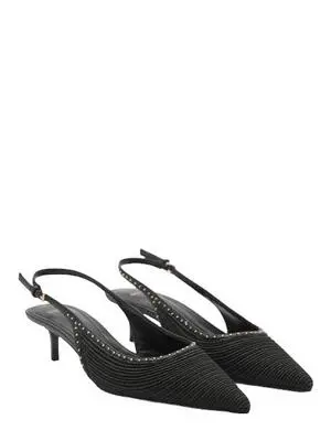 Mango Straw Slingback Pumps - Black