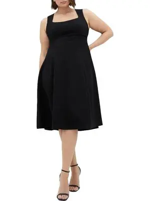 City Chic Maci Stretch Ponte Fit & Flare Midi Dress - Black