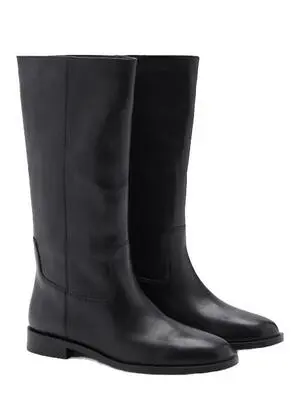 Mango Knee High Leather Boots - Black