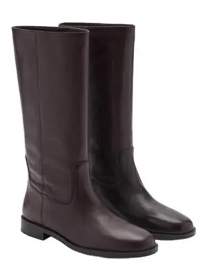 Mango Knee High Leather Boots - Chocolate