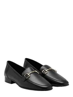 Mango Buckle Leather Apron-toe Flats - Black