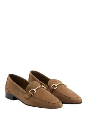 Mango Buckle Leather Apron-toe Flats - Medium Brown