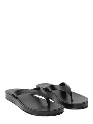 Mango Leather Platform Wedge Flip Flops - Black