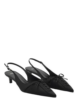 Mango Bow Pointed Toe Kitten Heel Slingback Pumps - Black