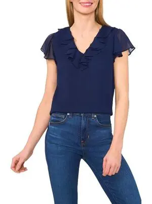 CECE DUPRAZ Ruffle Trim Yoryu Top - Classic Navy