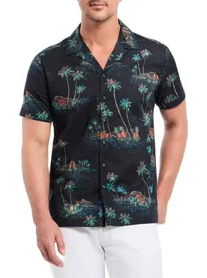 Robert Graham Kauai Tropical Print Cotton Camp Shirt - Black
